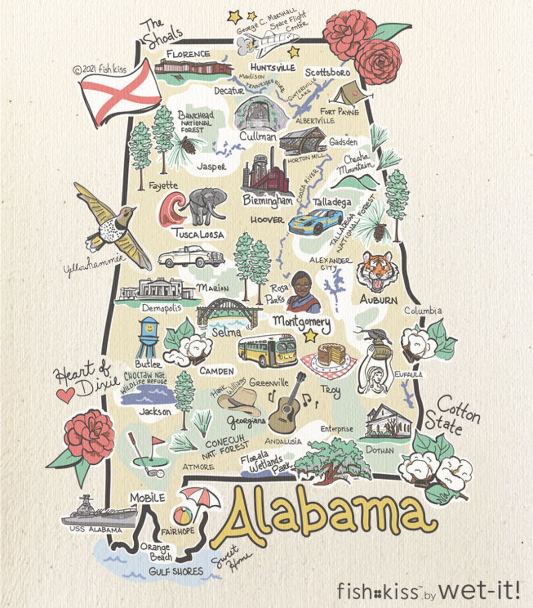 Wet-it! Alabama Dishcloth, State Map Dishcloth, Swedish Dishcloth ...