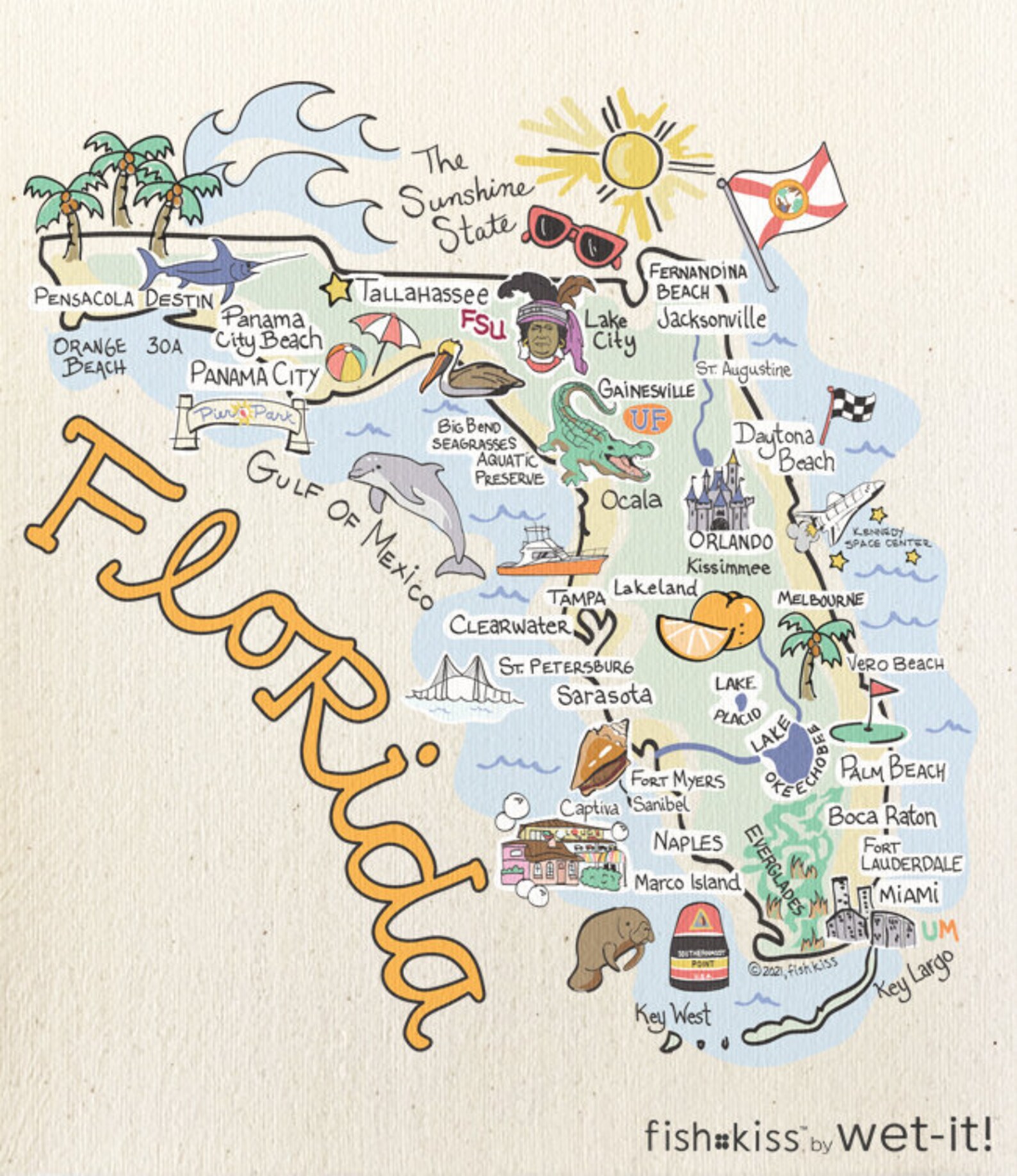 Wet-it! Florida Dishcloth, State Map Dishcloth, Swedish Dishcloth ...