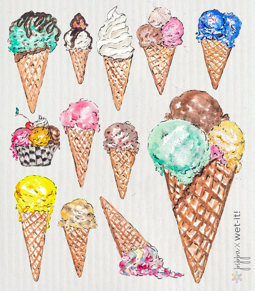 Wet-it! Pippa Ice Cream Cones Swedish Dishcloth - Etsy