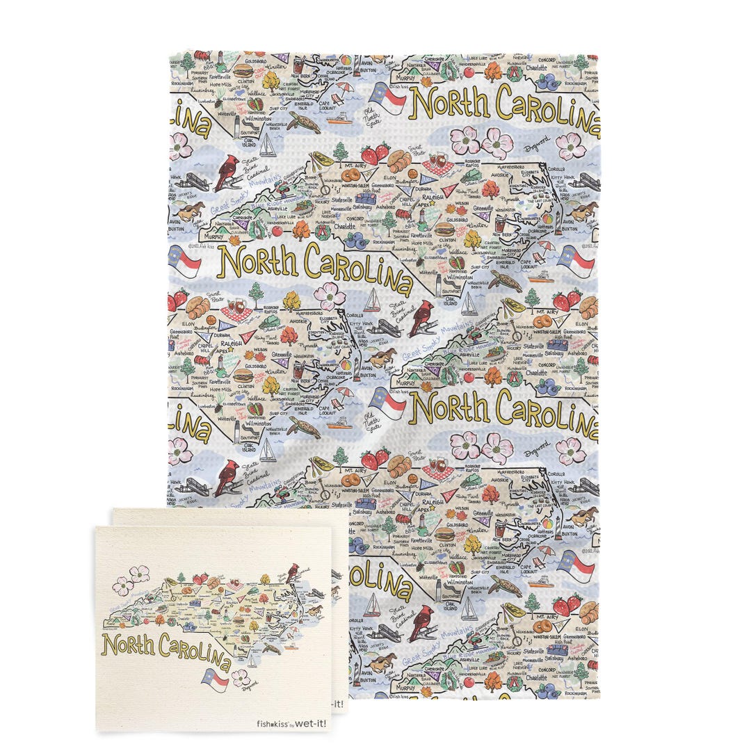 Wet-it North Carolina Cloth & Tea Towel Set, State Map Dishcloth ...