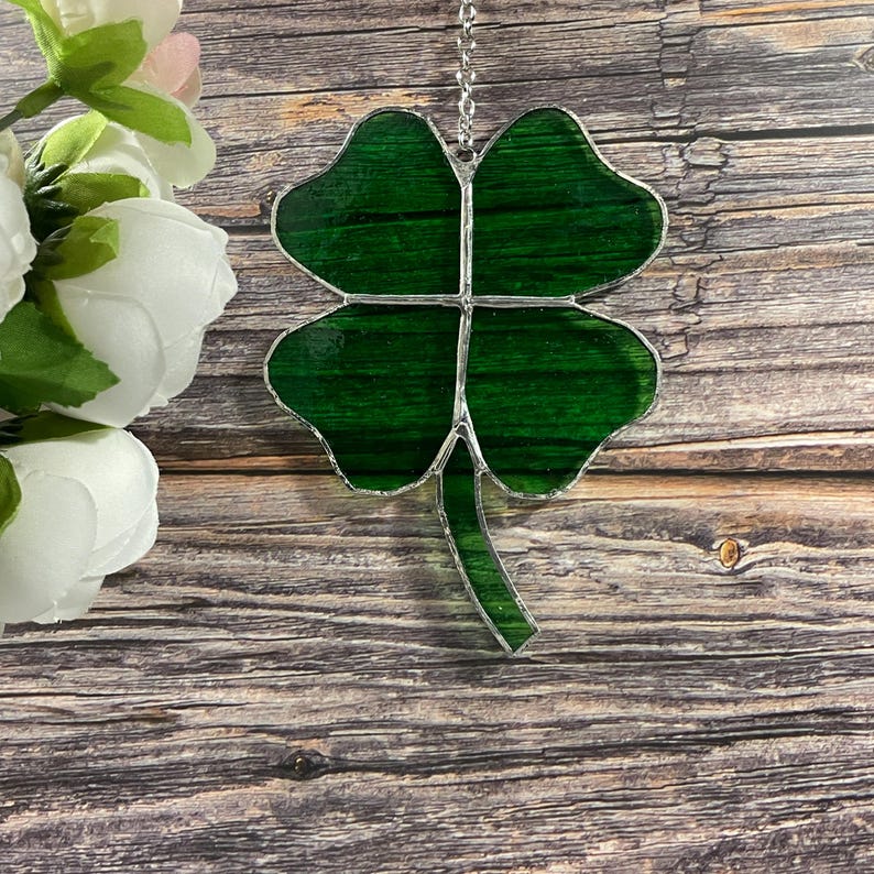 Four Leaf Clover Suncatcher – Stained Glass Green Lucky Irish Window ...