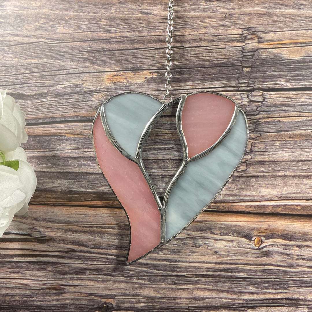 Heart Suncatcher – Stained Glass Gray Pink Clear Modern Window Decor Sun Catcher Gift Ornament ...