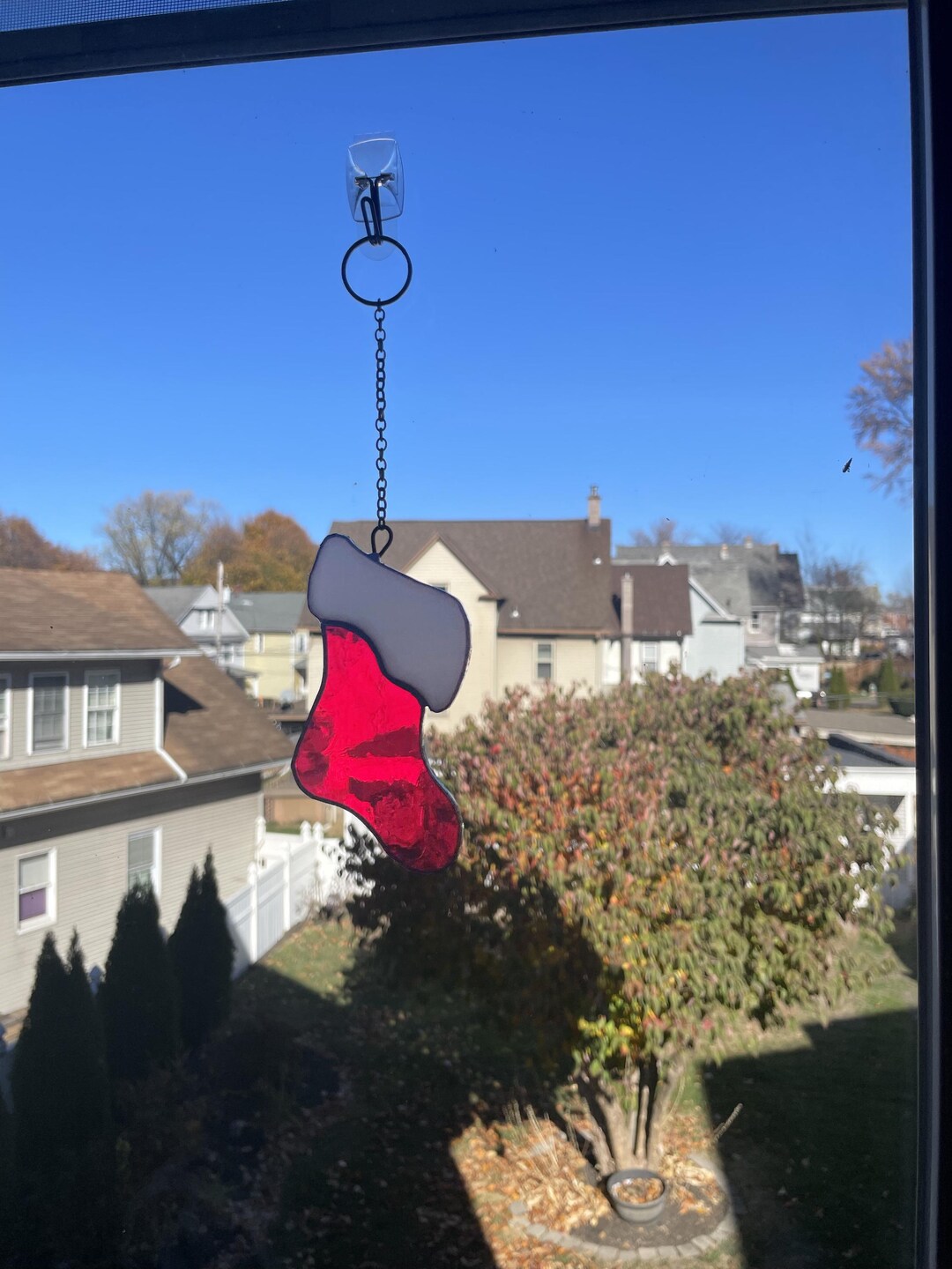 Christmas Stocking Suncatcher – Stained Glass Red Holiday Ornament ...
