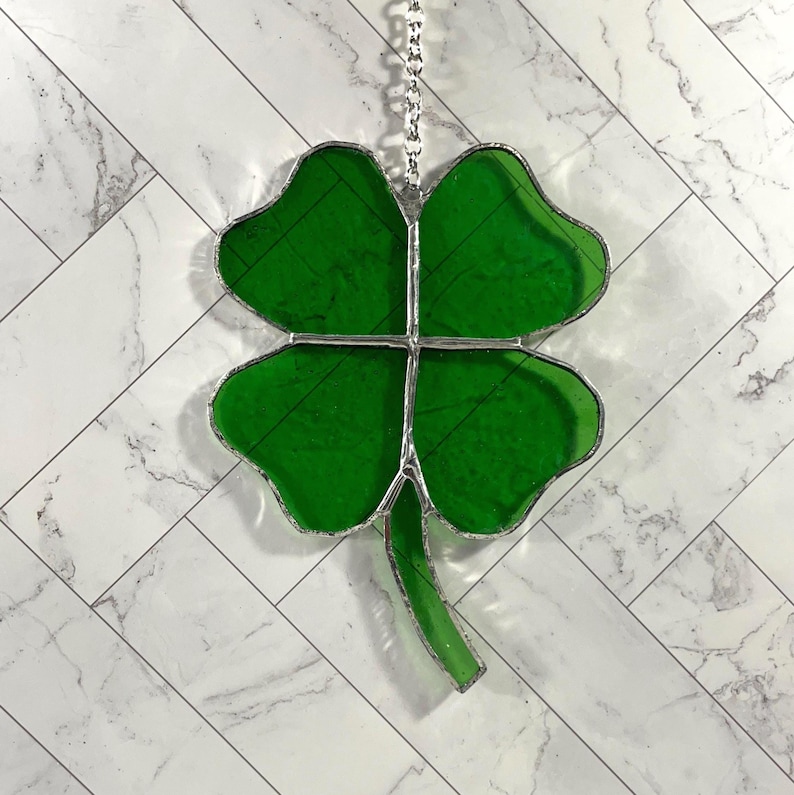 Four Leaf Clover Suncatcher – Stained Glass Green Lucky Irish Window ...