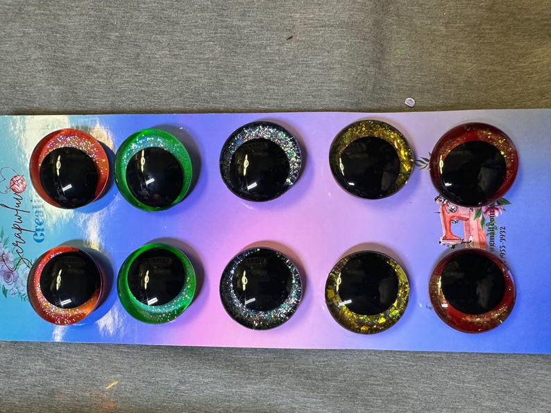 Set of 5 Hand Painted Sinker Safety Eyes 6 Different Sizes to Choose ...