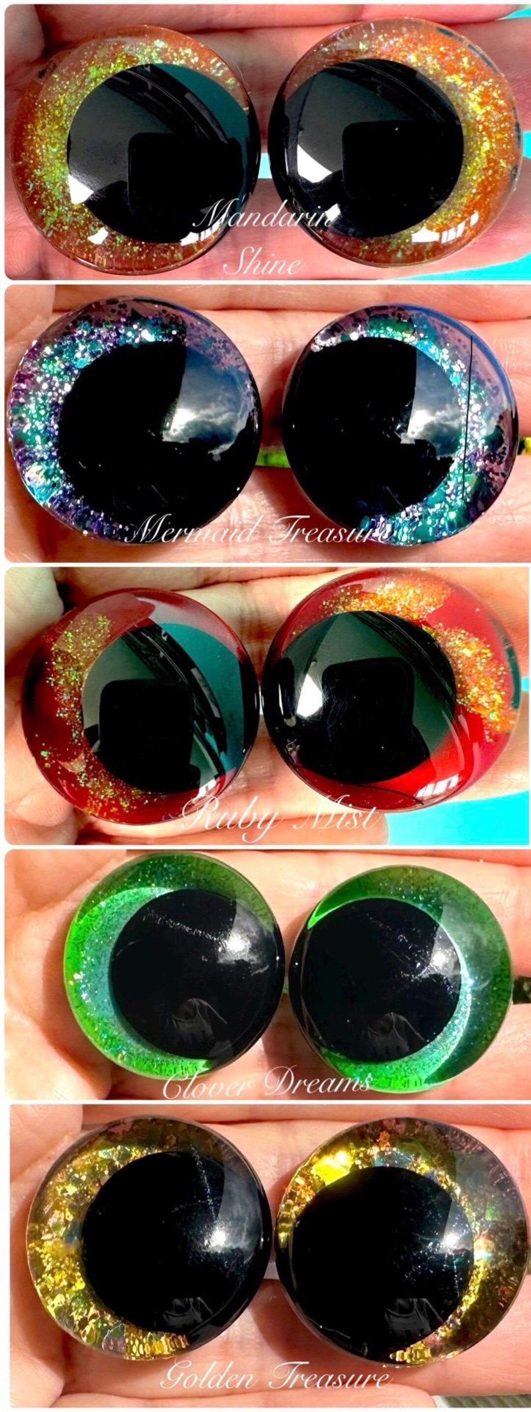 Set of 5 Hand Painted Sinker Safety Eyes 6 Different Sizes to Choose ...