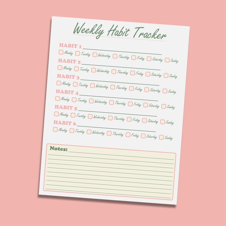 Weekly Habit Tracker | One Page | Printable - Etsy