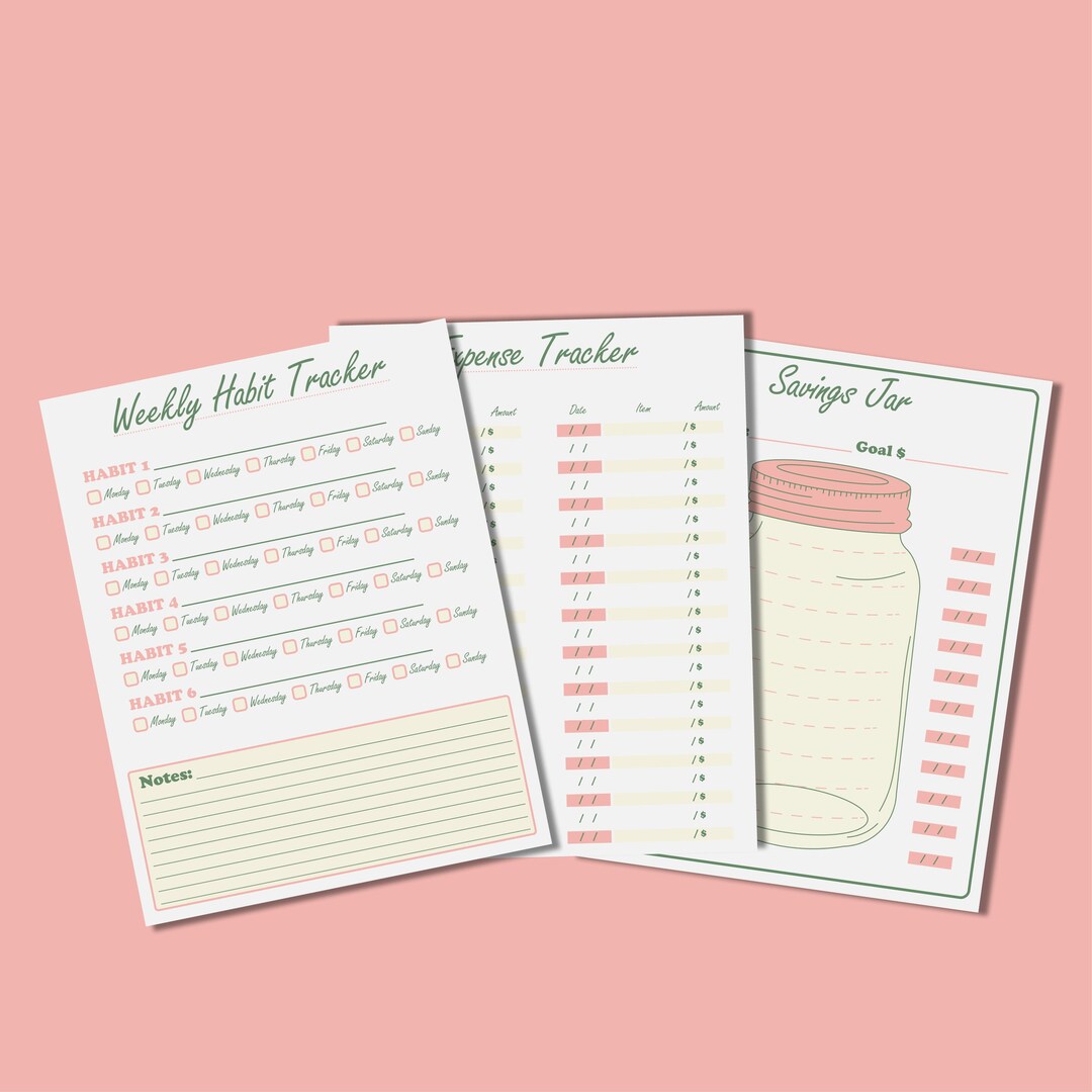 Weekly Habit Tracker, Expense Tracker, and Savings Jar Tracker Bundle ...