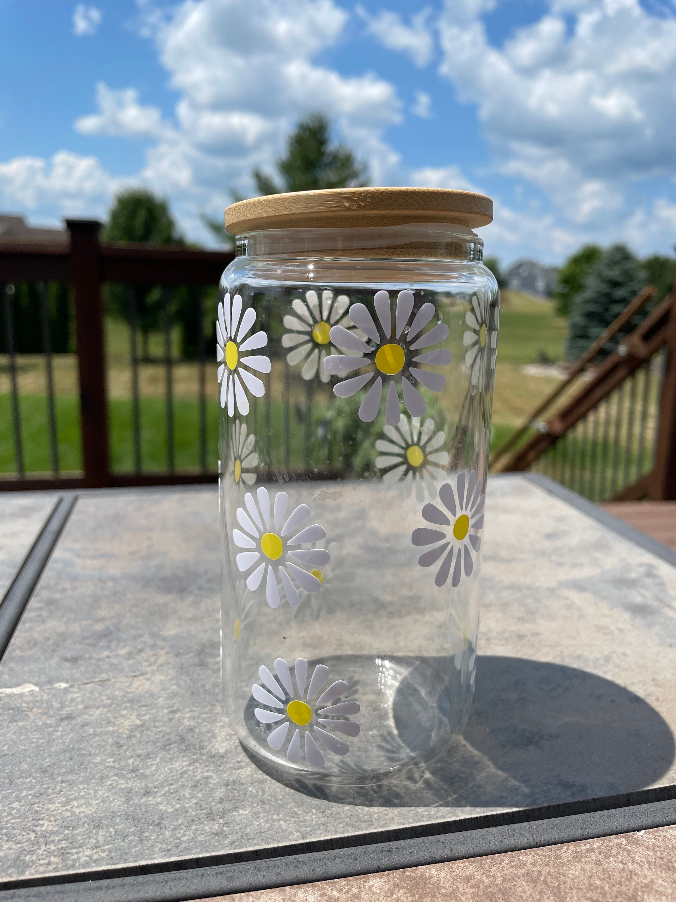 Daisy Glass Tumbler Daisy Glass Cup Daisy Glass Mug Daisy Flower Glass ...