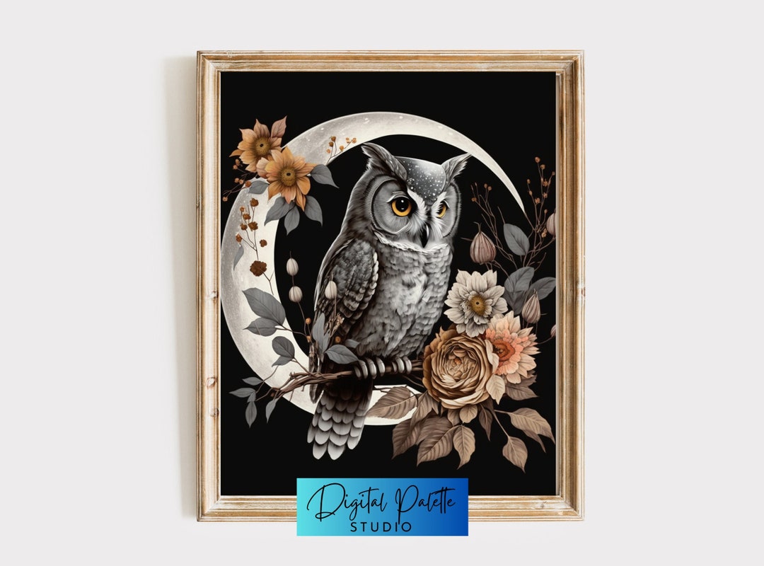 Screech Owl and Moon 2 - Digital Print - Dark Academia - Vintage Home ...
