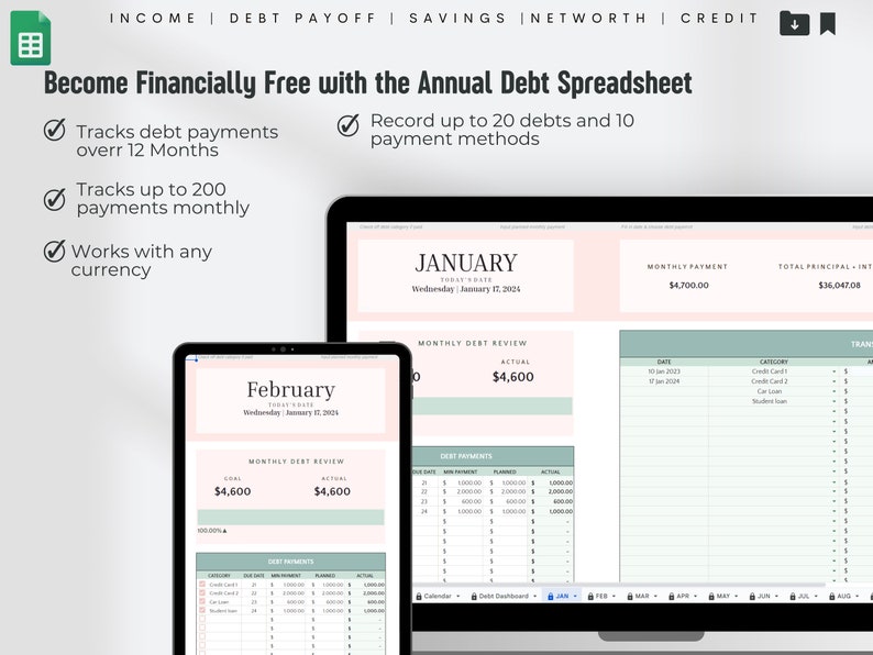 Debt Payoff Tracker Avalanche Snowball Annual Finance Planner ...