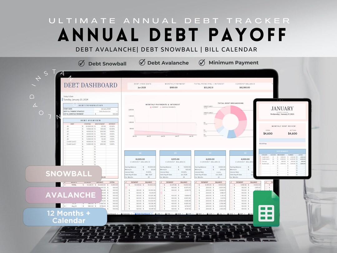 Debt Payoff Tracker Avalanche Snowball Annual Finance Planner ...