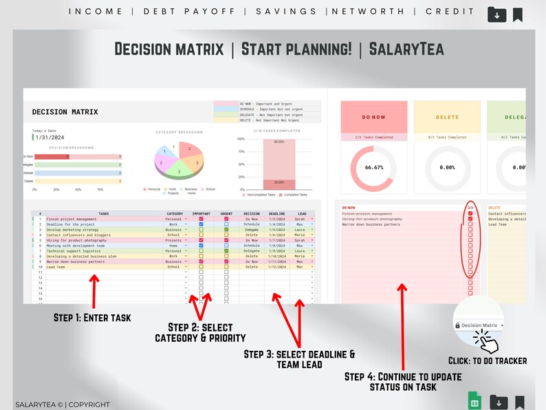 Decision Matrix Google Sheets | Task Priority Tracker |task Management ...