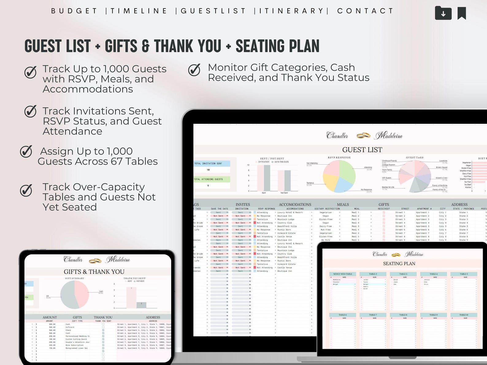 Wedding Guest List Planner Spreadsheet Template Google Sheet Wedding ...