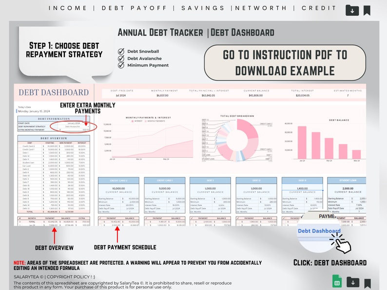 Debt Payoff Tracker Avalanche Snowball Annual Finance Planner ...