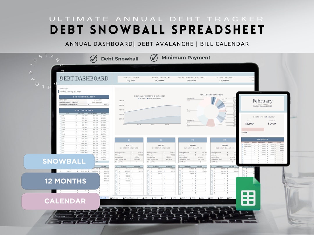 Debt Snowball Payoff Finance Planner & Schedule | Google Sheets Personal Budget Template Savings ...