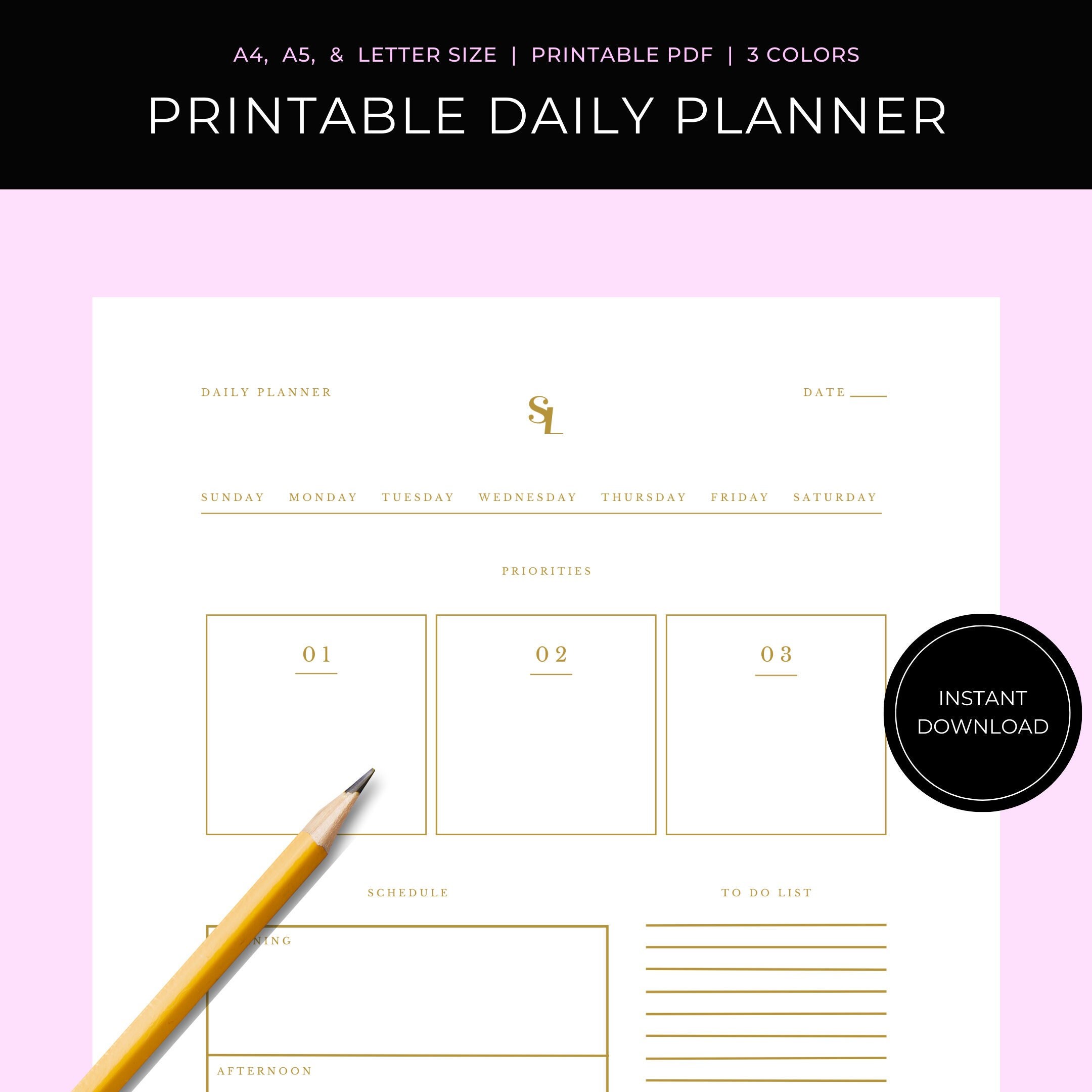 Printable Daily Planner Top 3 Priorities To-do-list - Etsy