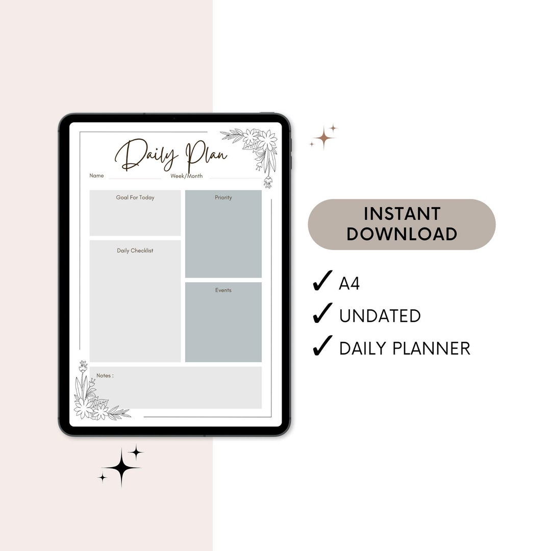 Daily Digital Planner A4 PDF GREYSCALE - Etsy