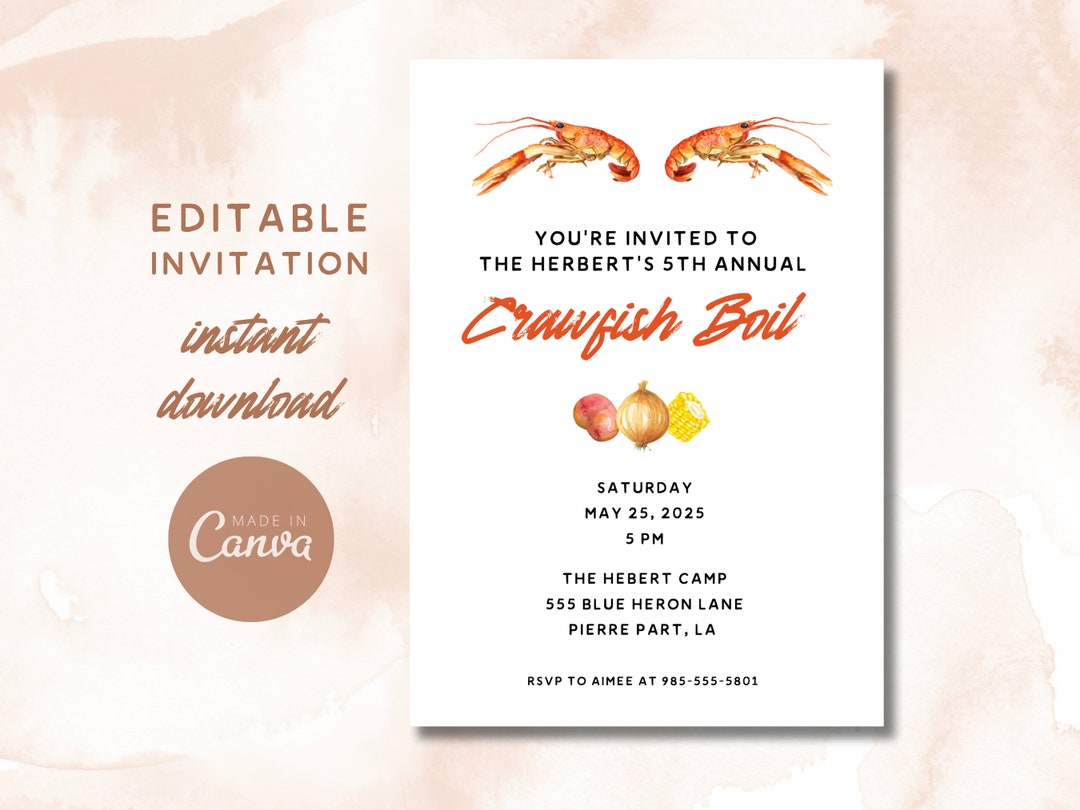 ANNUAL CRAWFISH BOIL Invitation | Digital Template | Instant Download ...