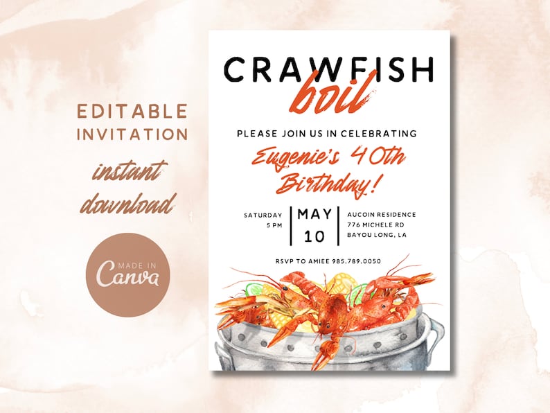BIRTHDAY CRAWFISH BOIL Invitation | Digital Template | Instant Download ...