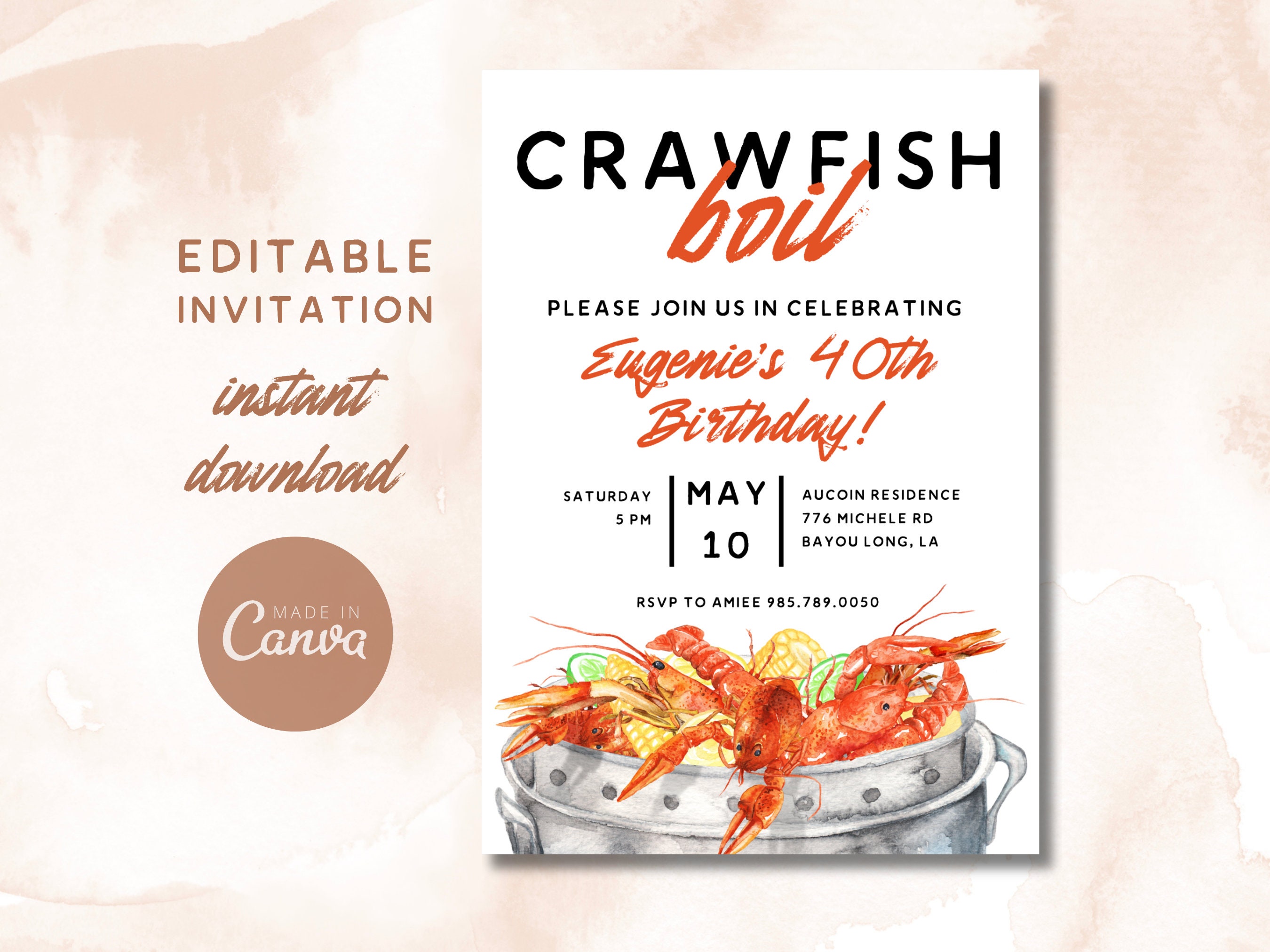 BIRTHDAY CRAWFISH BOIL Invitation | Digital Template | Instant Download ...
