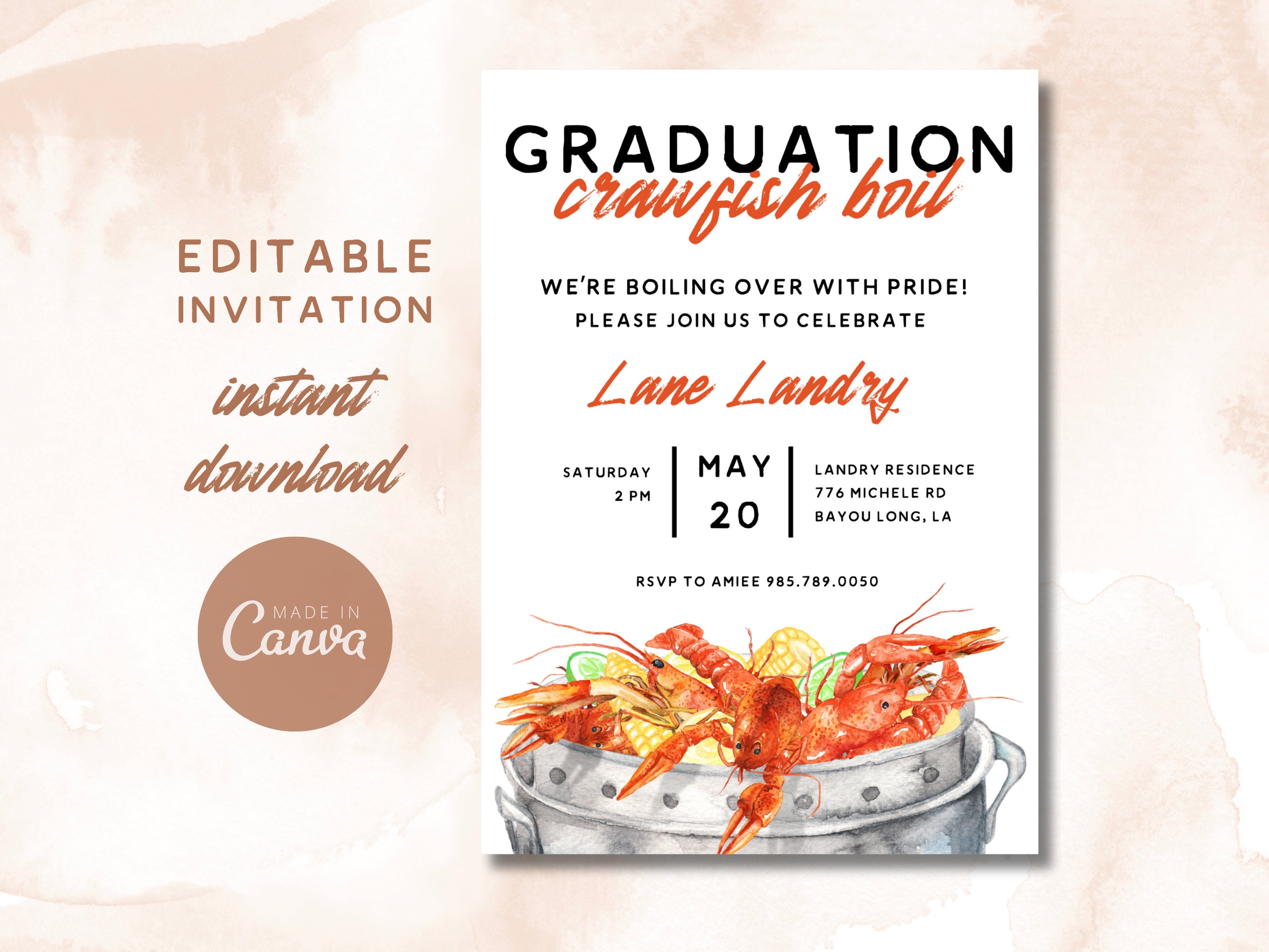 GRADUATION CRAWFISH BOIL Invitation | Digital Template | Instant ...