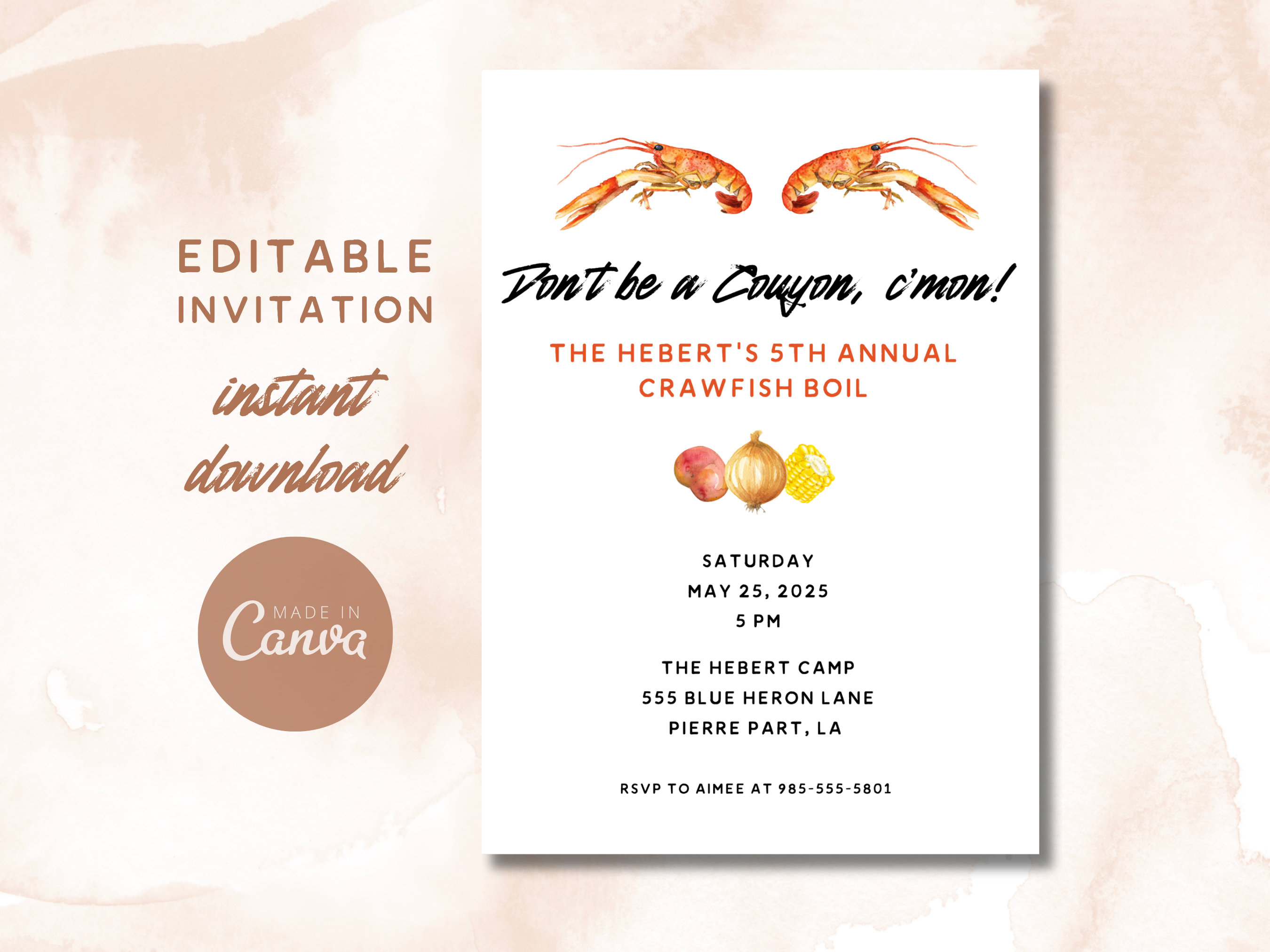 COUYON CRAWFISH BOIL Invitation | Digital Template | Instant Download ...