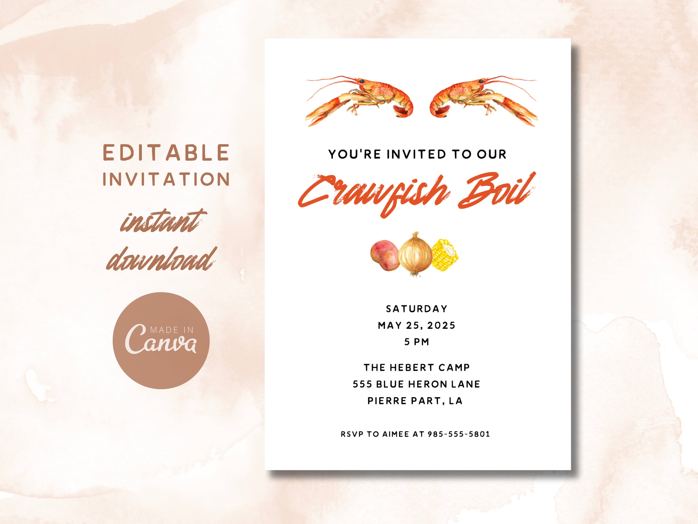 CRAWFISH BOIL INVITATION | Digital Template | Instant Download | Canva ...