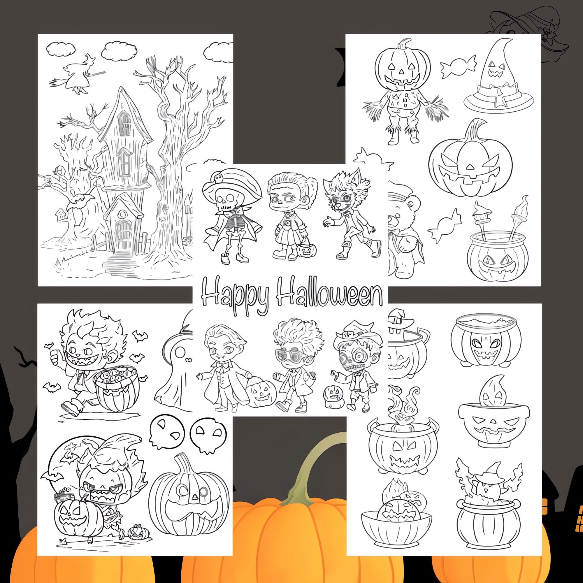 Halloween Coloring Pages for Kids of All Ages 25 Spooky - Etsy