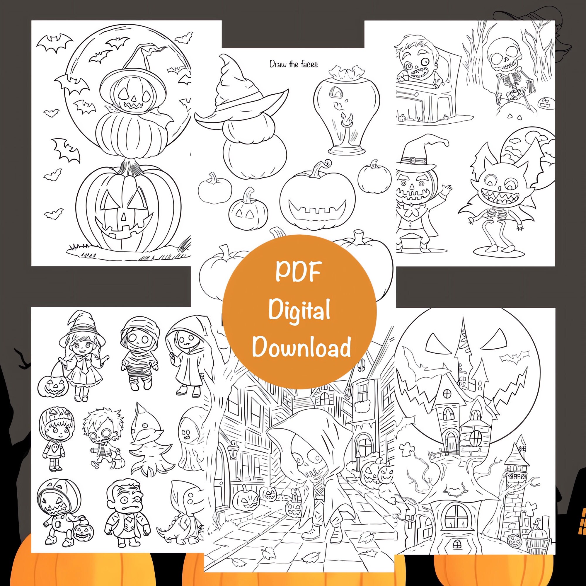 Halloween Coloring Pages for Kids of All Ages 25 Spooky - Etsy