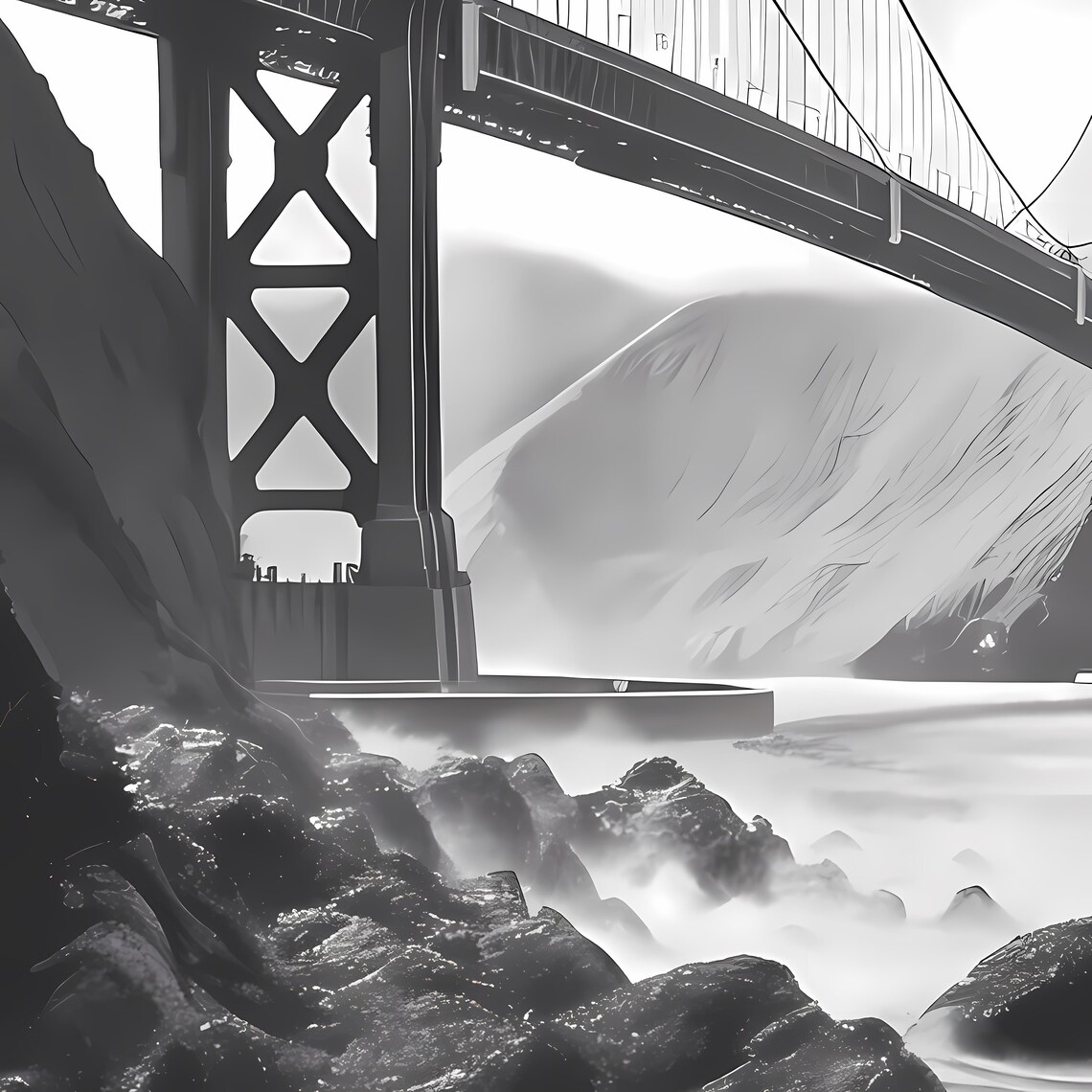 Misty Bridge, Digital Drawing of a Scenic Bridge Inspired by Golden ...