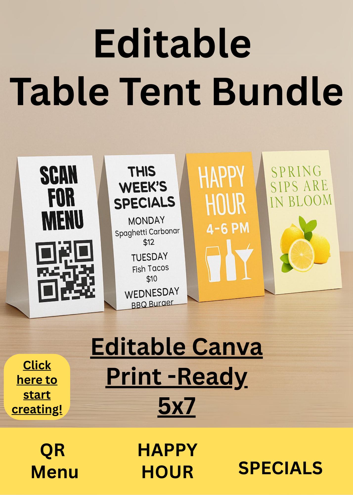 Editable Table Tent Canva Templates – QR Menu, Specials, Happy Hour ...