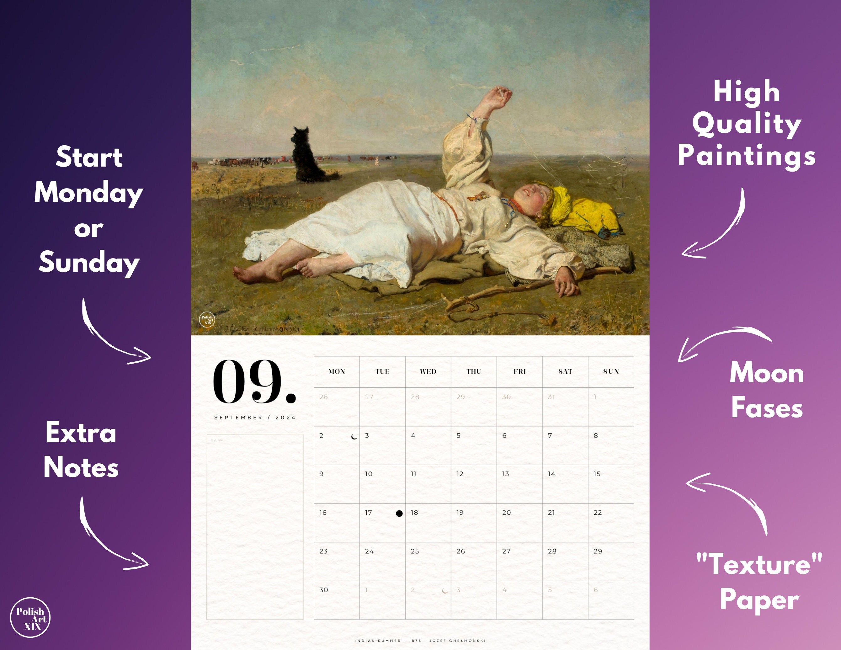 Printable Wall Calendar 2024 With Beautiful Oil Paintings of 19th ...