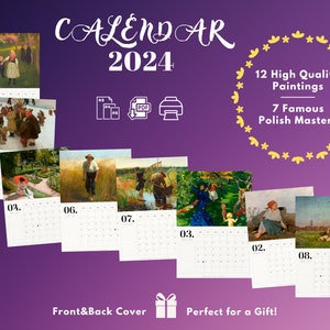 Printable Wall Calendar 2024 With Beautiful Oil Paintings of 19th ...