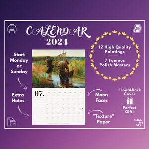 Printable Wall Calendar 2024 With Beautiful Oil Paintings of 19th ...