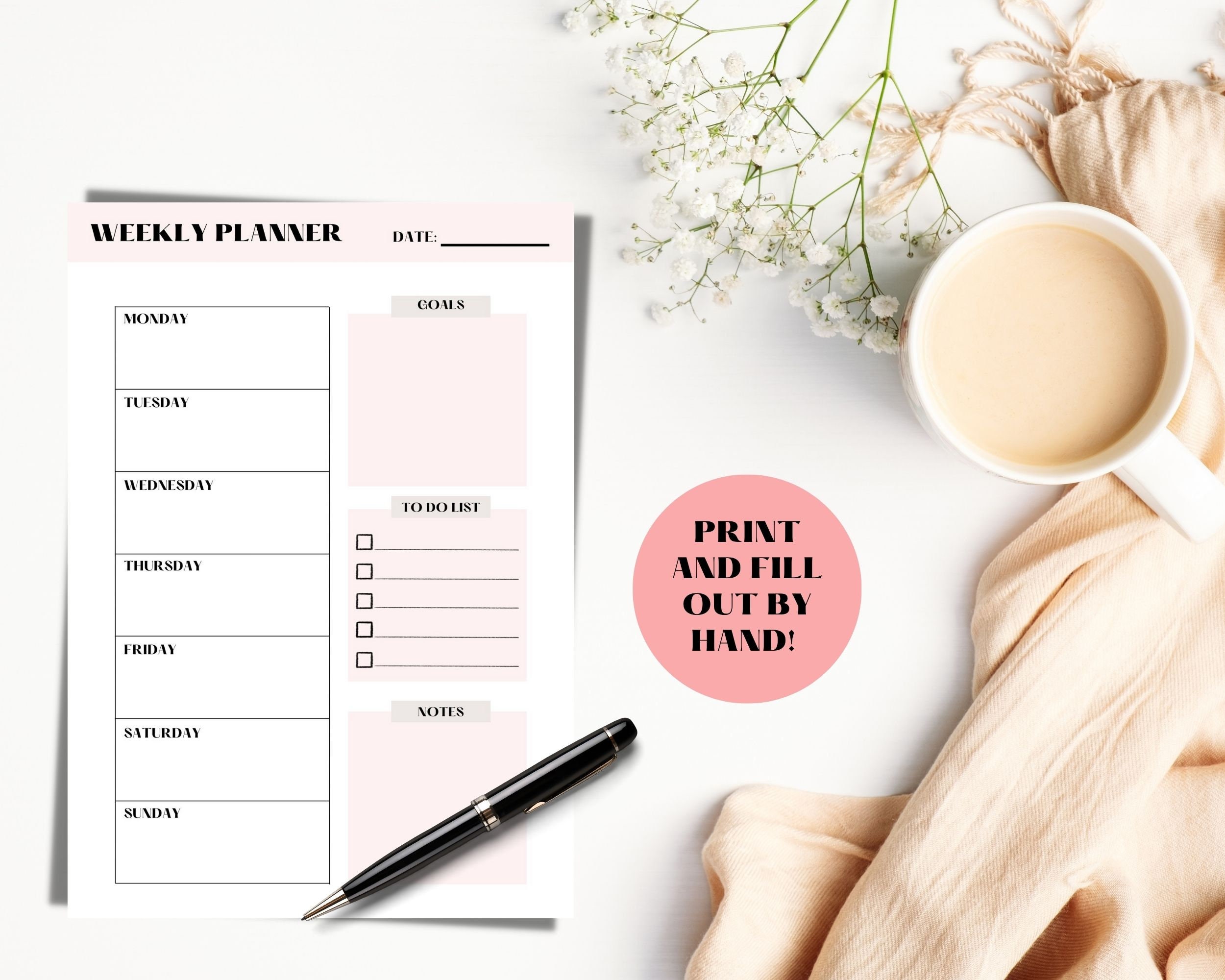 Weekly Planner, Digital Planner, Printable Planner, Fillable PDF ...