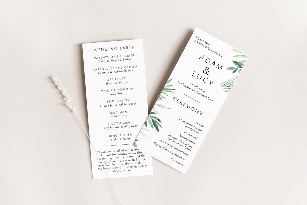 Wedding Program Template Modern Order of Service Printable Template ...