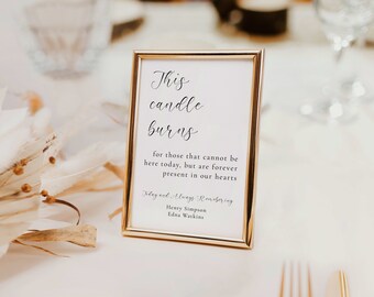 Memorial Candle Sign This Candle Burns Wedding Display Elegant Simple ...