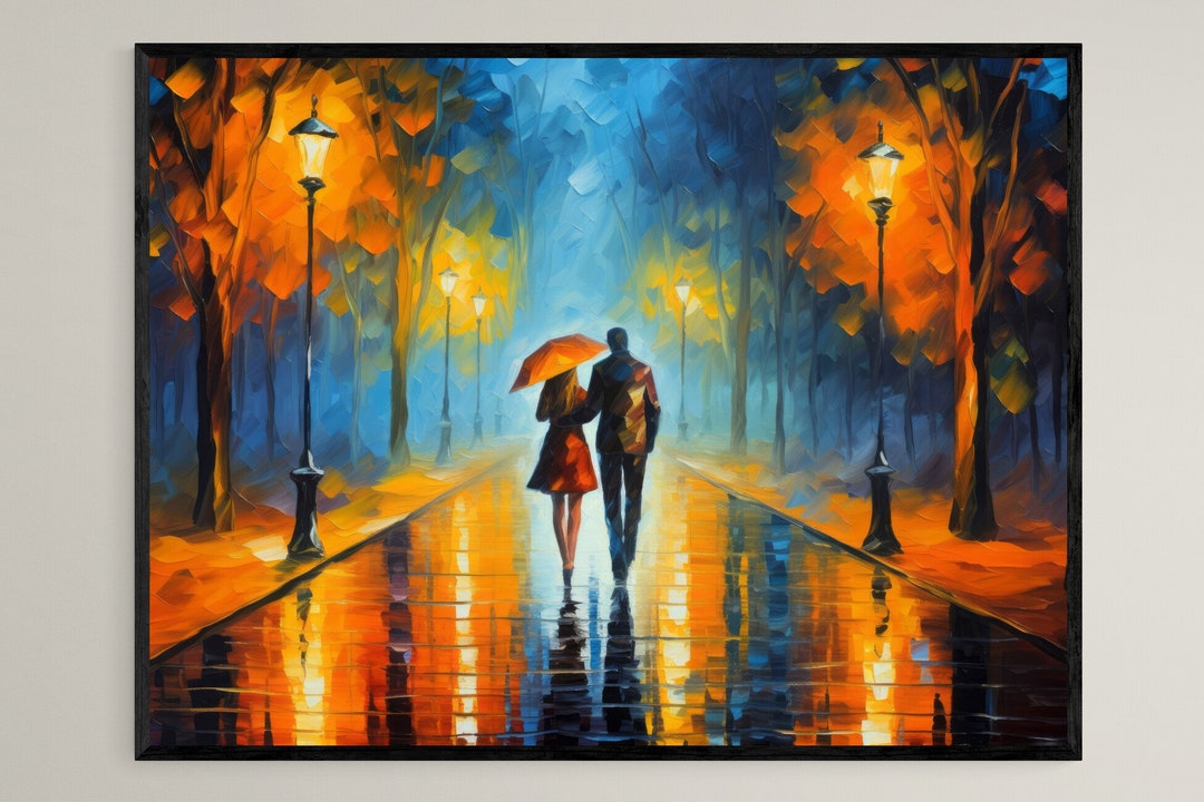 Abstract Couple Art Print: Rainy Night Walk (digital Download) - Etsy