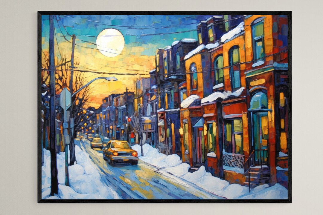 Winter Cityscape Art Print: Colorful Abstract Painting (digital ...