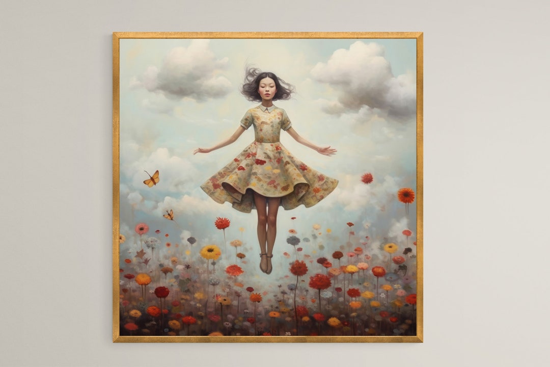 Eclectic Girl Wall Art, Girl Floating Flowers Wall Art, Printable Wall ...