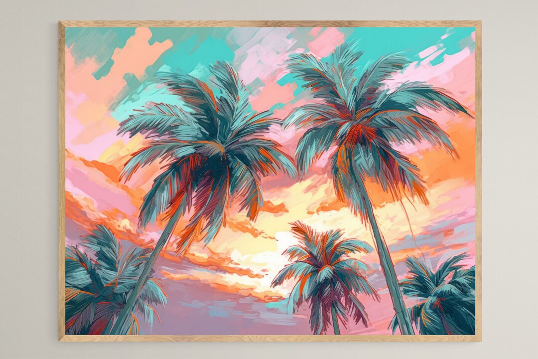 Pastel Palm Trees Art Print: Tropical Wall Decor (digital Download) - Etsy