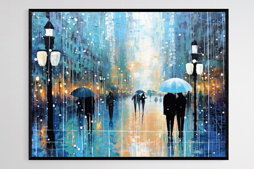Abstract Rainy Cityscape Art Print: Modern Colorful Wall Art (digital ...