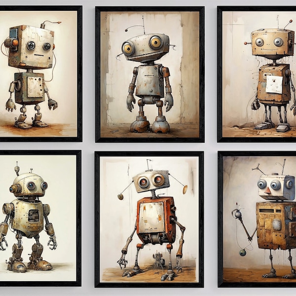 Retro Robot Art - Etsy