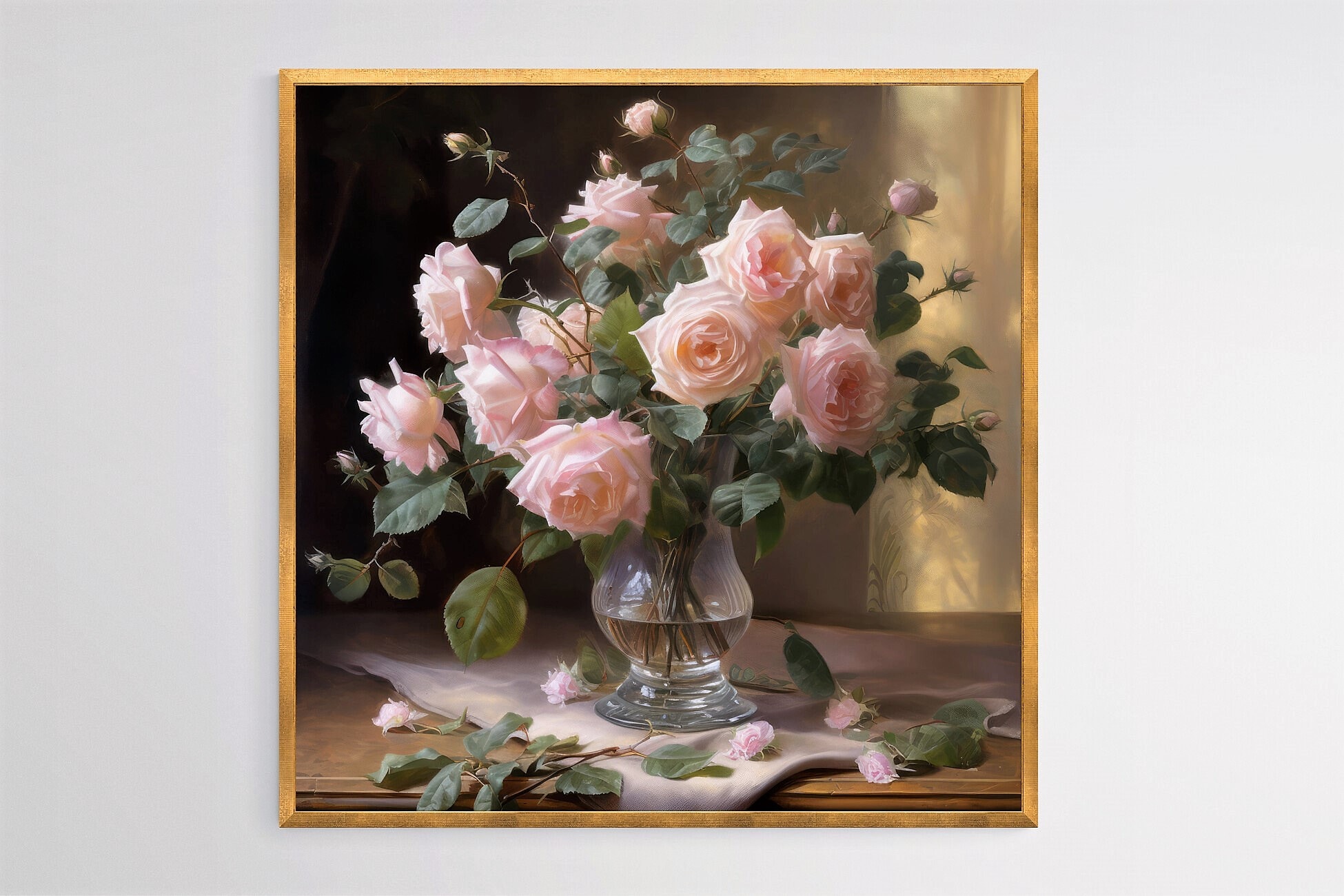 Vintage Pink Roses Wall Art, Vintage Pink Roses Print, Instant Download ...