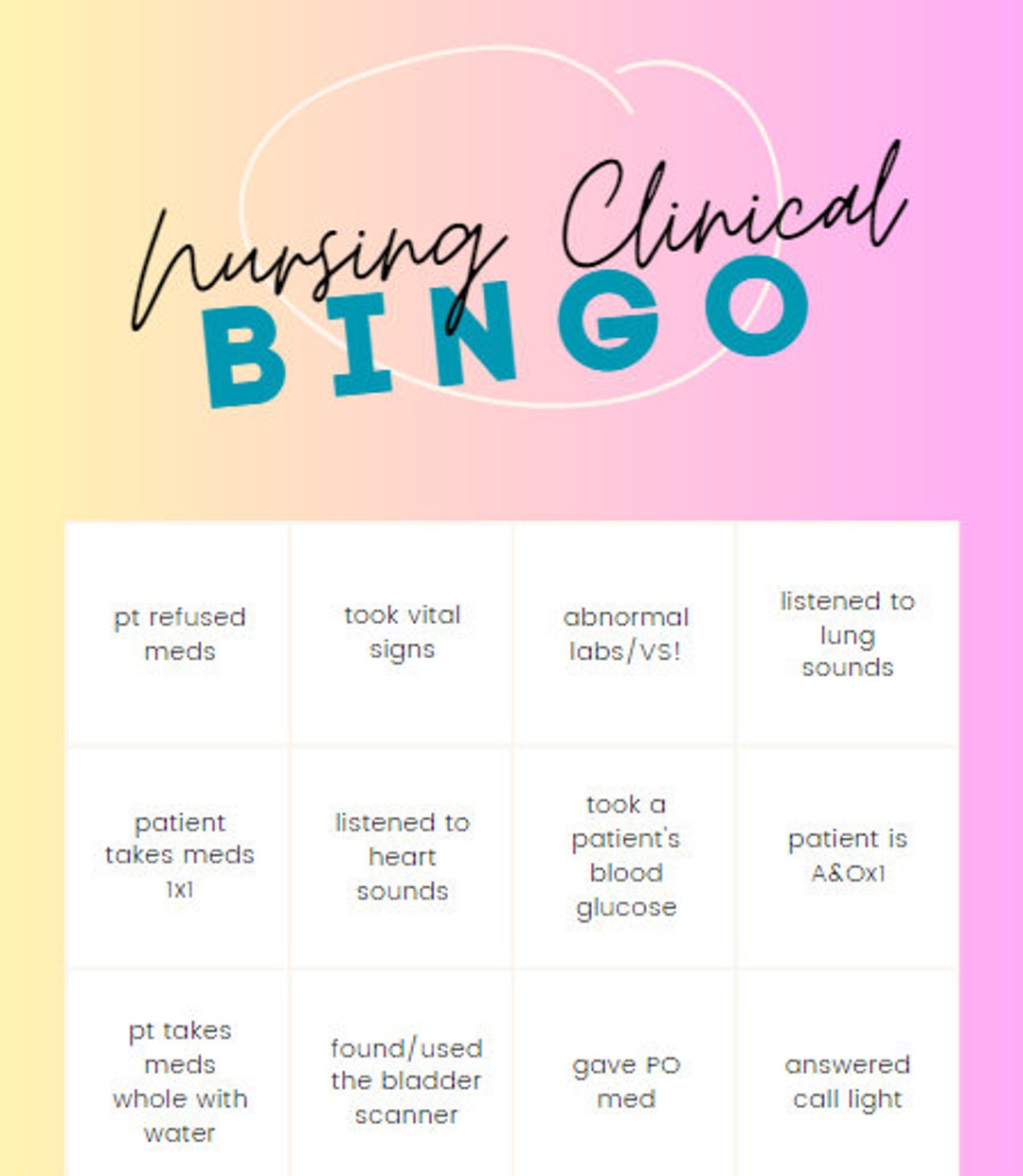 Nursing Clinical BINGO (set B 10 Cards) - Etsy