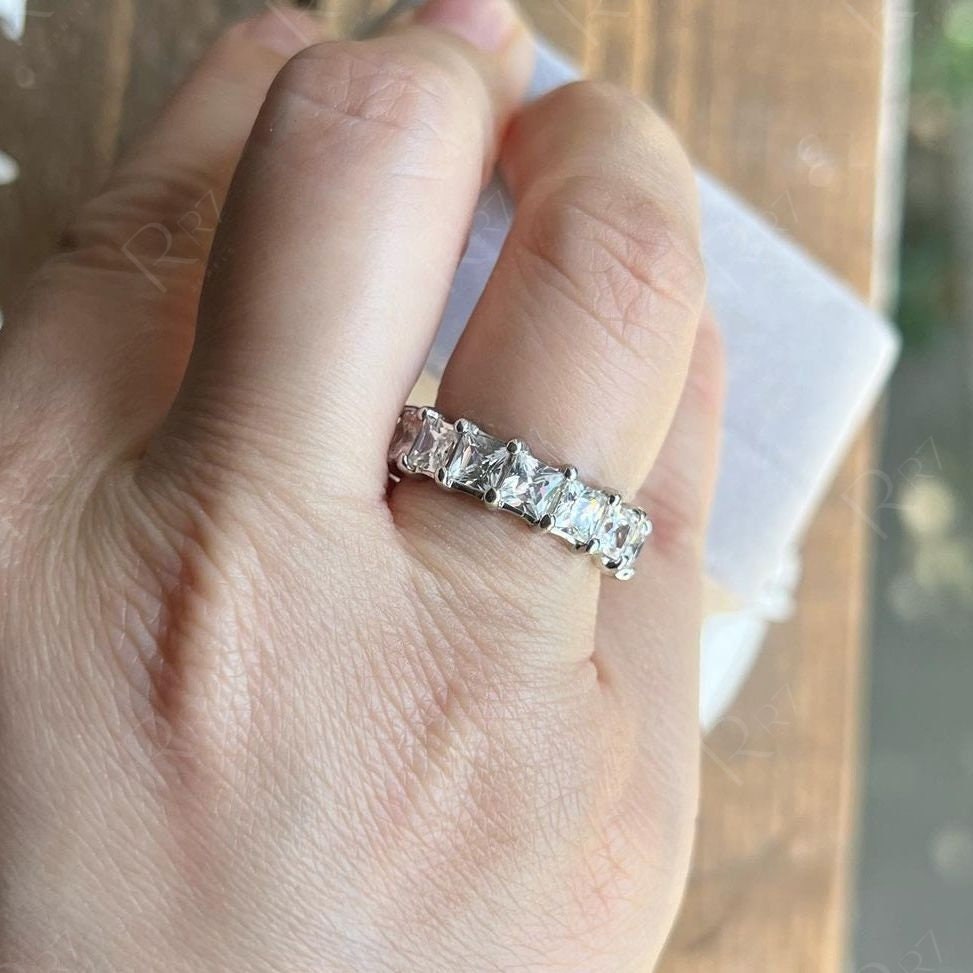 Princess Cut Full Eternity Band, Moissanite Princess Cut Wedding Bands ...