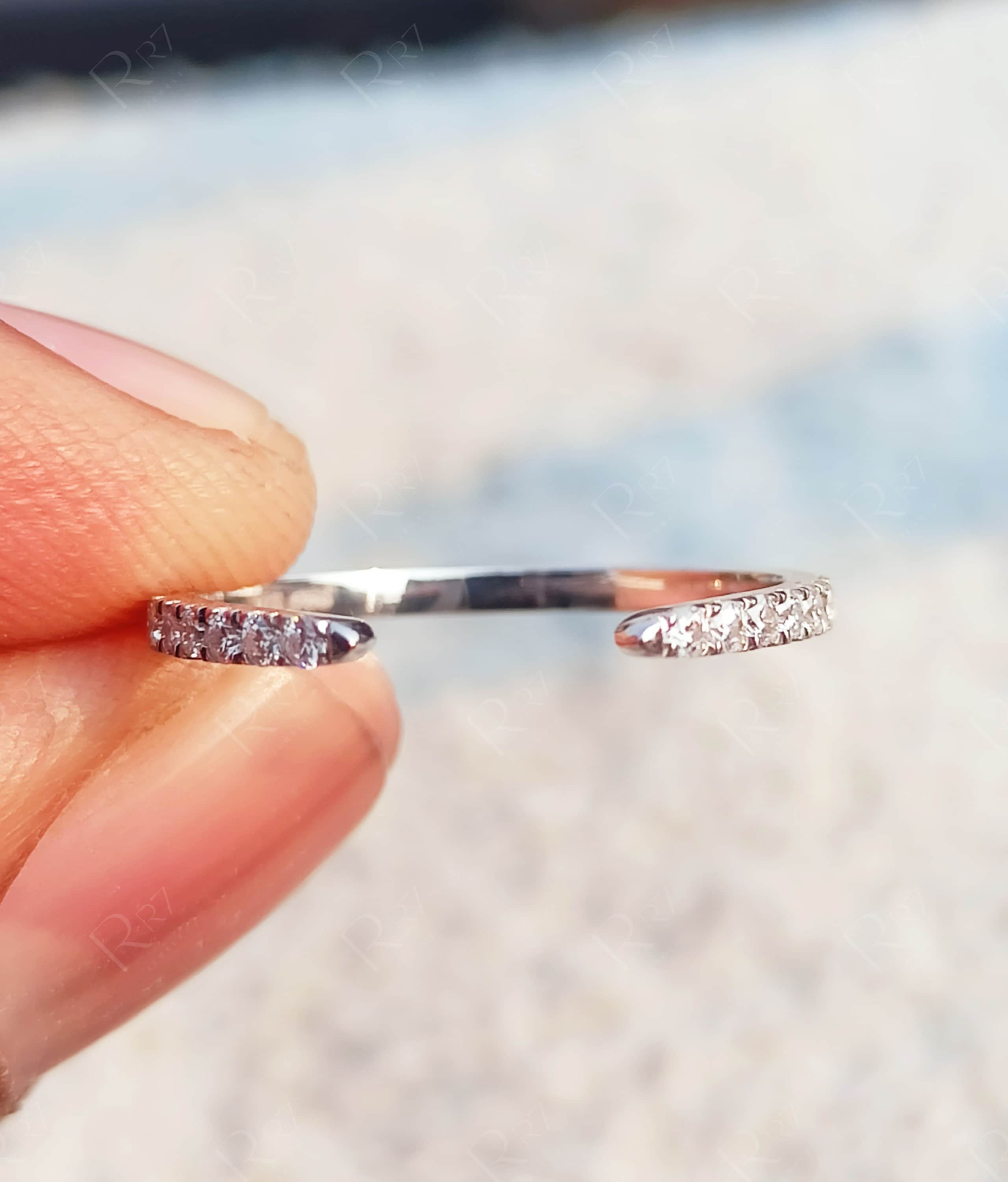 Open Spacer Wedding Band, Open Gap Pave Moissanite Band, Stackable ...