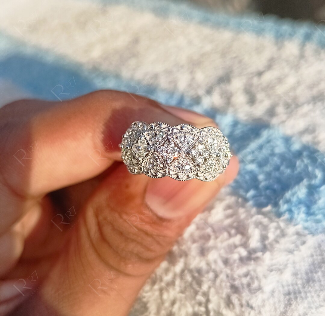 Unique Art Deco Anniversary Rings for Women, Engraved Filigree Ring ...