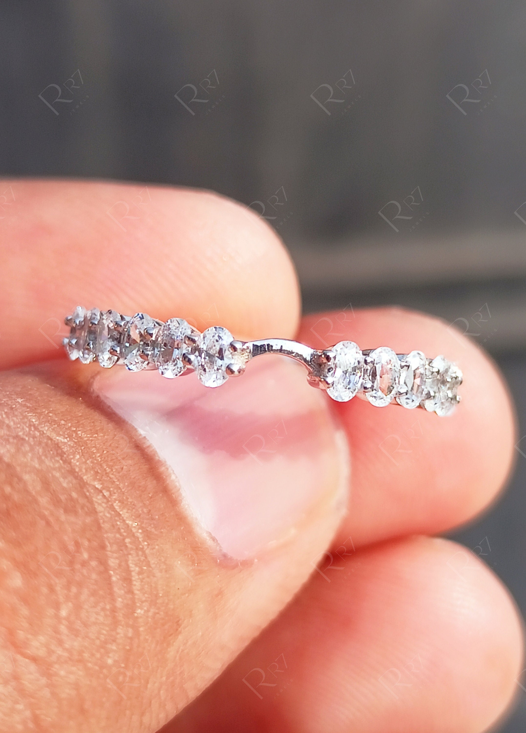 Oval Cut Moissanite Notched Wedding Bands Women Half Eternity Notch ...